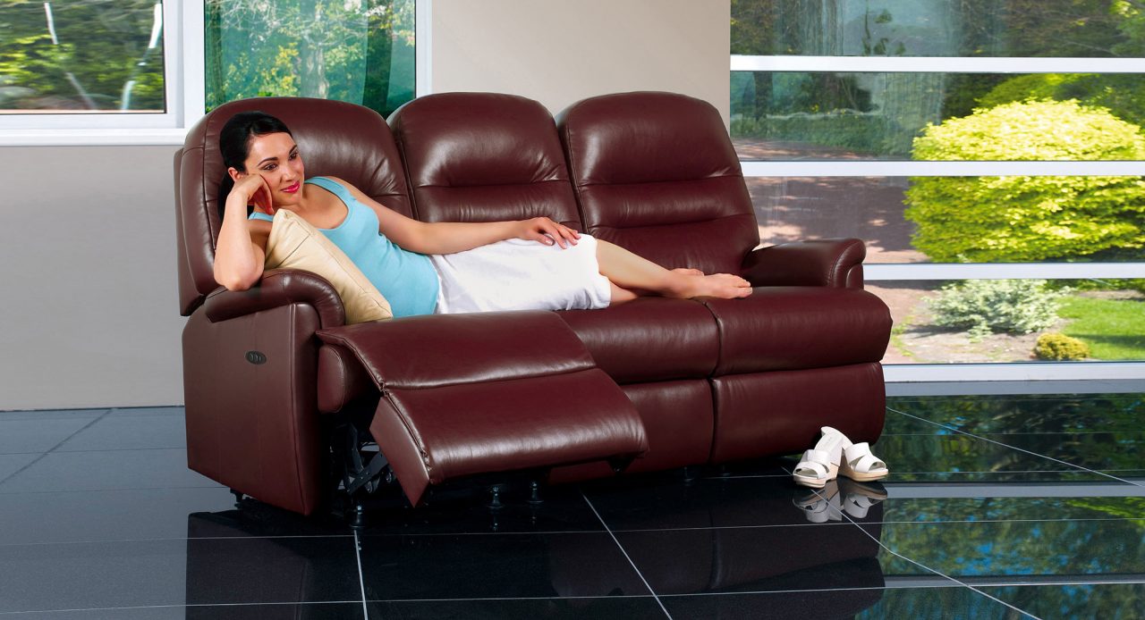 Keswick Small Leather Reclining 3-Seater Settee - Sherborne Upholstery Keswick Small Leather Reclining 3-Seater Settee - Sherborne Upholstery