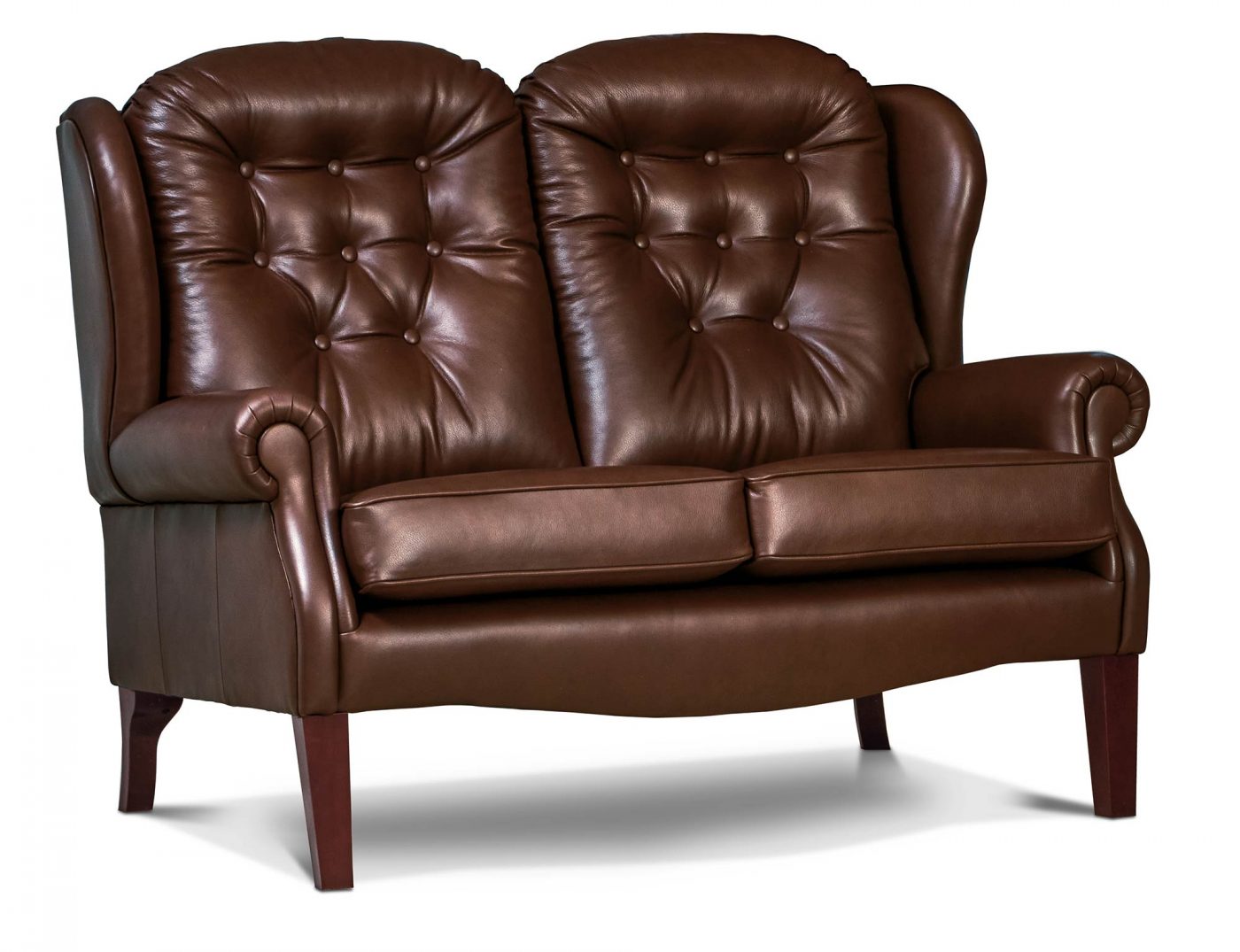 Lynton Small Leather Fixed 2-Seater Settee - Sherborne Upholstery
